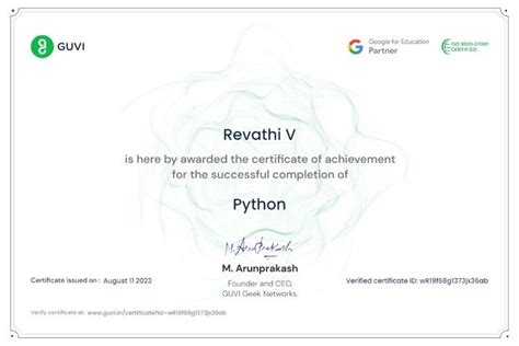 Revathi Vijayakumar On Linkedin Certainly After Completing The Python Course Im Excited To