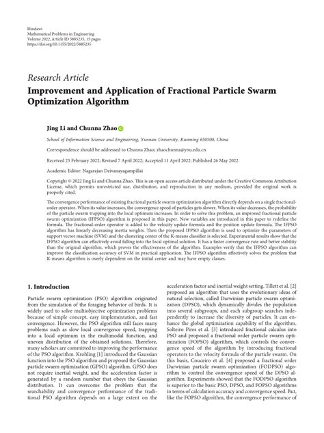 Pdf Improvement And Application Of Fractional Particle Swarm Optimization Algorithm