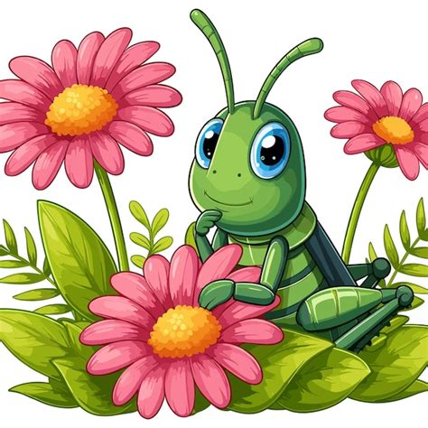 Premium Vector Cute Grasshopper Vector Cartoon Illustration