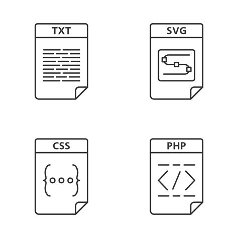 Files Format Linear Icons Set Presentation Webpage Text Image Files
