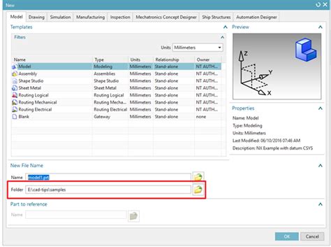 setting new part default folder for nx → cad tips