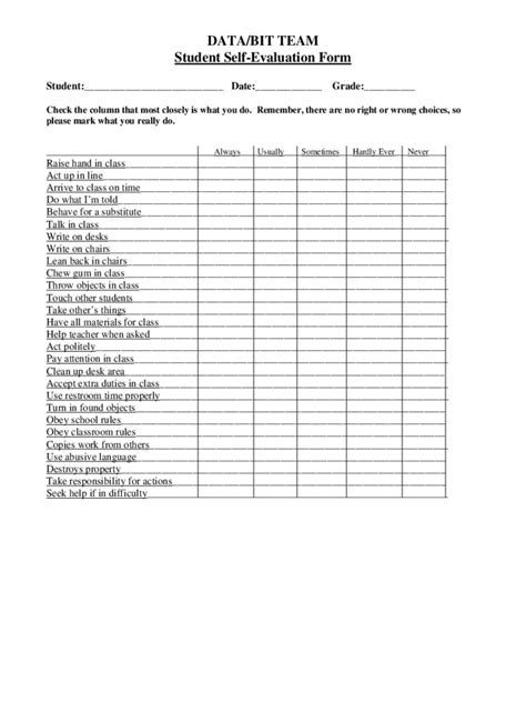 Student Self Evaluation Form 2 Free Templates In Pdf Word Excel Student Self Evaluation Form 2 Free Templates In Pdf Word Excel
