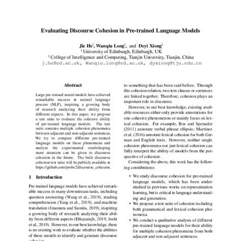 evaluating discourse cohesion in pre trained language models acl