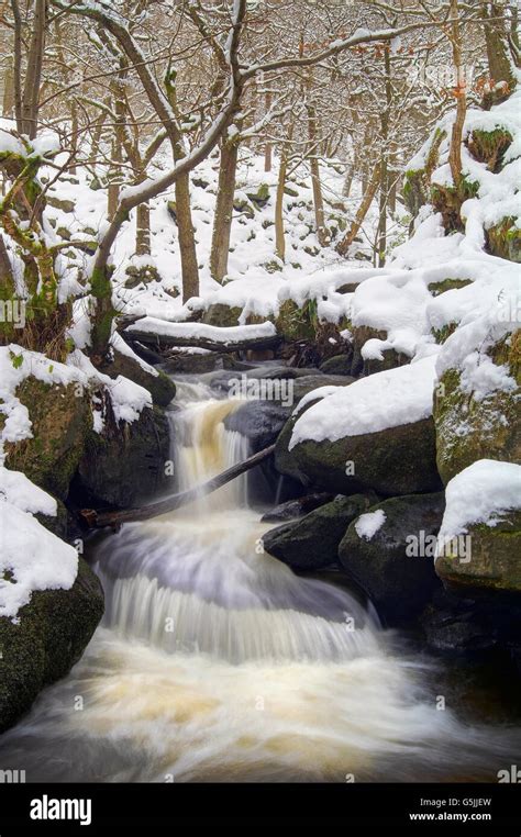 Ukderbyshirepeak Districtpadley Gorge Waterfalls In Winter Stock