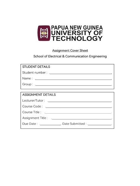 Assignment Cover Sheet Pdf