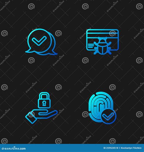 Set Line Fingerprint Lock Hand Check Mark Speech Bubble And System