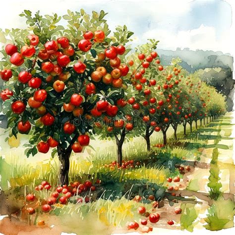 Lush Apple Orchard Bursting With Ripe Fruit Under A Bright Afternoon