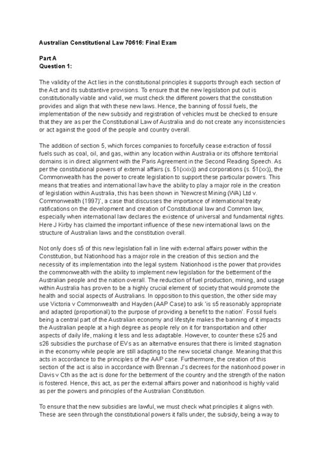 Australian Constitutional Law 70616 Final Exam Sample Answer