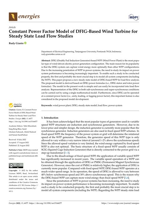 pdf constant power factor model of dfig based wind turbine for steady