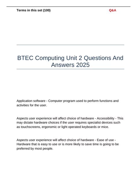 btec computing unit 2 questions and answers 2025 applied science