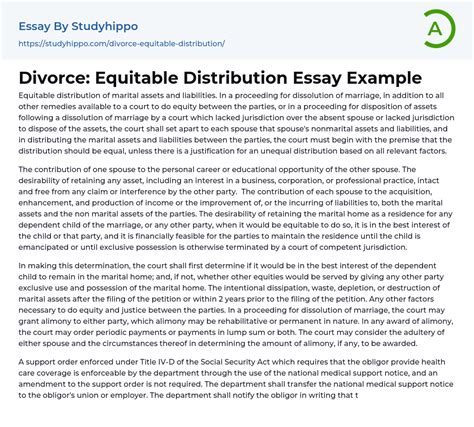 Divorce Equitable Distribution Essay Example