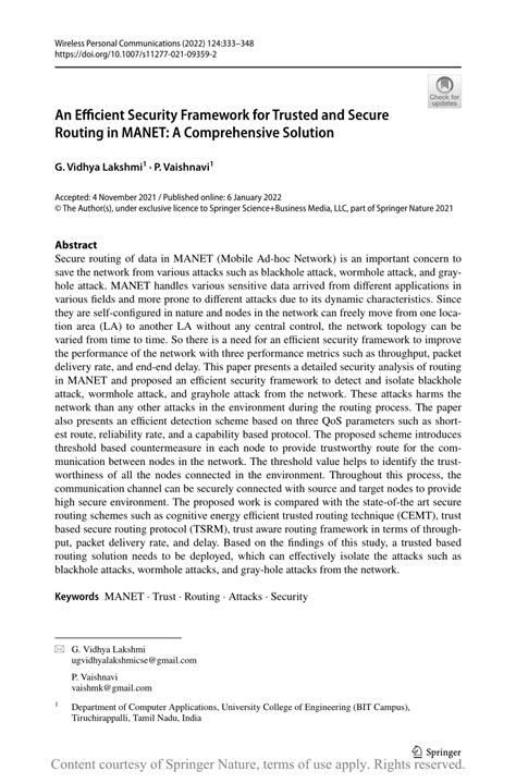An Efficient Security Framework For Trusted And Secure Routing In Manet