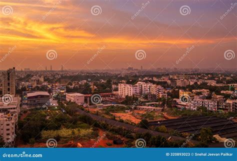 Aerial View Of Bangalore City At Sunset City Skyline Modern
