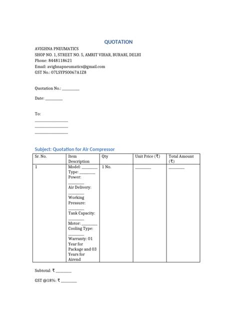 Avighna Quotation Format Pdf