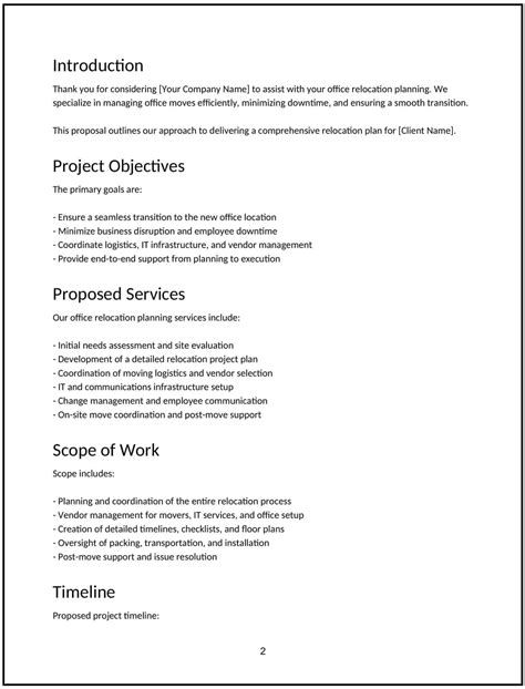 Office Relocation Planning Proposal Free Template