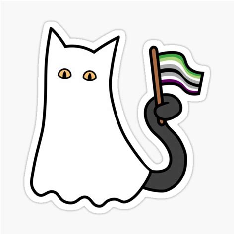 Aromantic Asexual Pride Ghost Cat With Aroace Pride Flag Green And