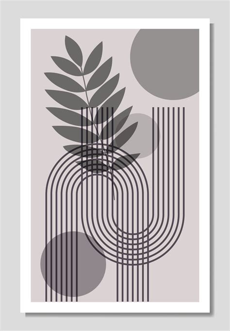 Botanical And Geometrical Poster Vector Floral Line Art Drawing With