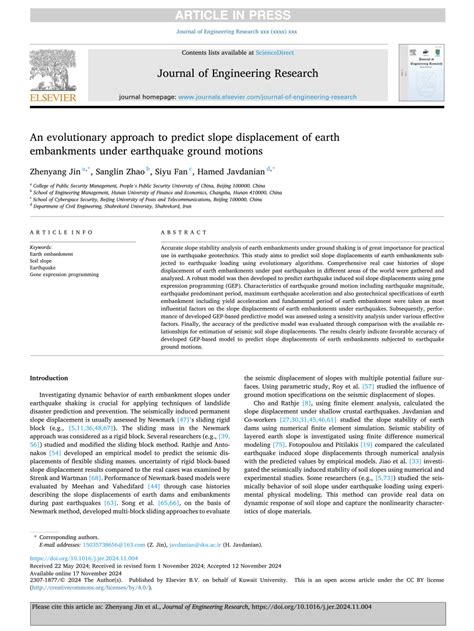 Pdf An Evolutionary Approach To Predict Slope Displacement Of Earth Embankments Under