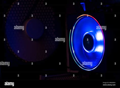 Cooler Of Processor With Neon Light LED Light CPU Cooler Computer Circuit Board And CPU