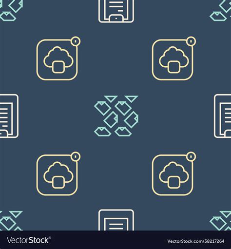 Set Line Server Data Report Cloud Technology Vector Image