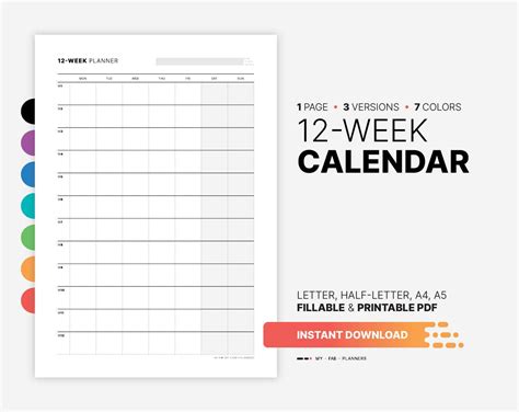 12 Week Calendar Printable