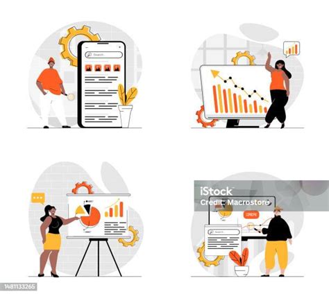 문자 집합이 있는 재무 계획 개념입니다 장면 수집 사람들 분석 돈 예산 감사 및 계산 이익 균형 및 저축 평면 웹 디자인의 벡터