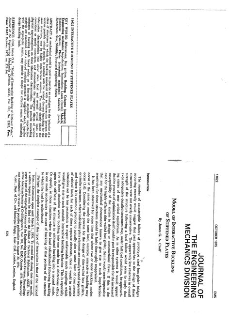 Pdf Model Of Interactive Buckling Of Stiffened Plates