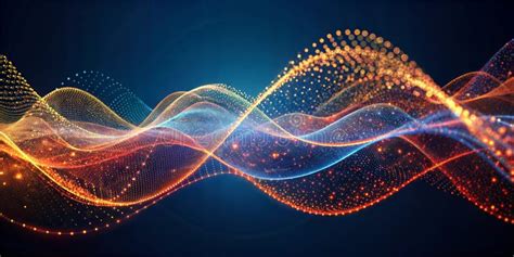 Abstract Glowing Orange Blue Wave Particles Forming Smooth Dynamic Shape On Dark Background