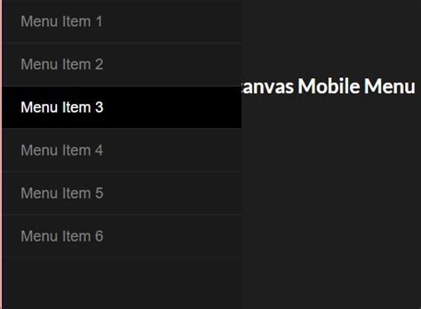 pure html css off canvas mobile menu css script