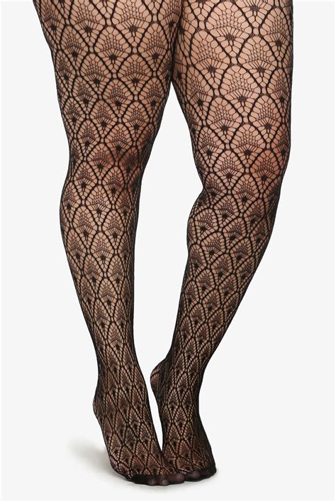 Black Fan Pattern Tights Patterned Tights Designer Tights Tights