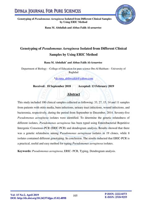 Pdf Genotyping Of Pseudomonas Aeruginosa That Isolated From Different Clinical Samples By