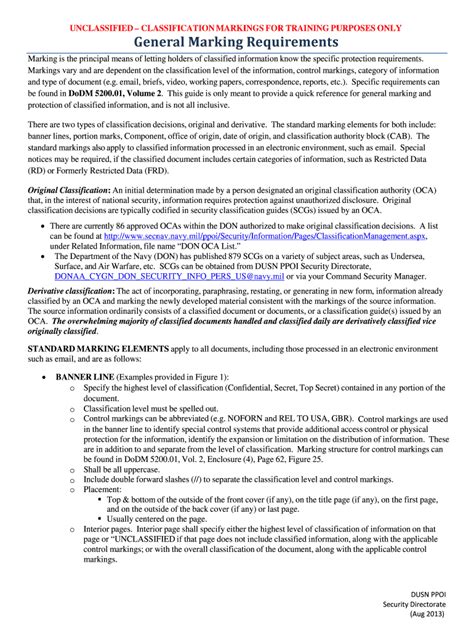 Fillable Online Unclassified Classification Markings For Training