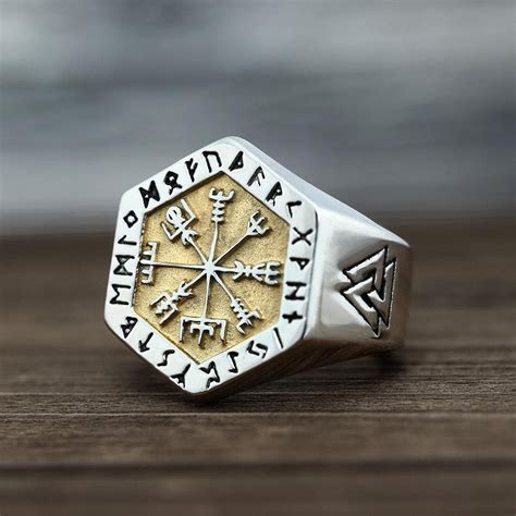 Valknut Compass Stainless Steel Viking Ring Stainless Steel Silver