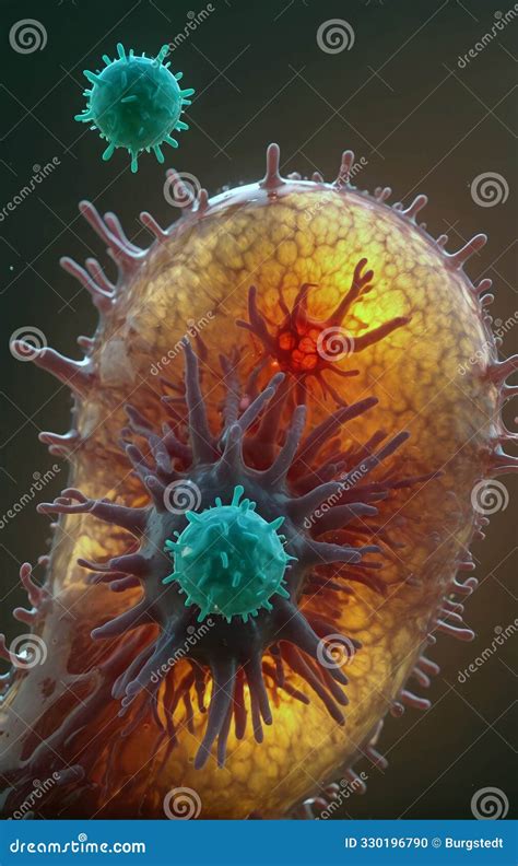 Depiction Of Virus Particles In Reproduction Submicroscopic Infectious Agent Infecting Cells Of
