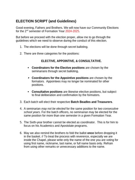 Election Script 2024 2025 Pdf Elections Christian Worship And Liturgy