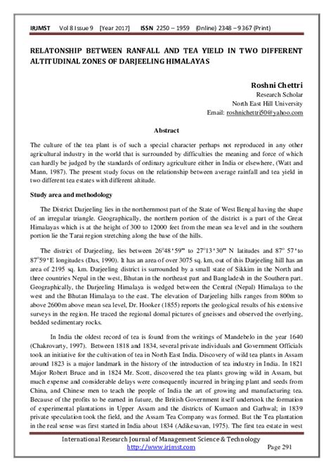 Pdf Relatonship Between Ranfall And Tea Yield In Two Different Altitudinal Zones Of Darjeeling