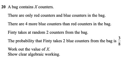 a bag contains x counters there are only red counters and blue