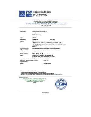Fillable Online IECEx Certificate Of Conformity INTERNATIONAL ELECTROTECHNICAL COMMISSION IEC