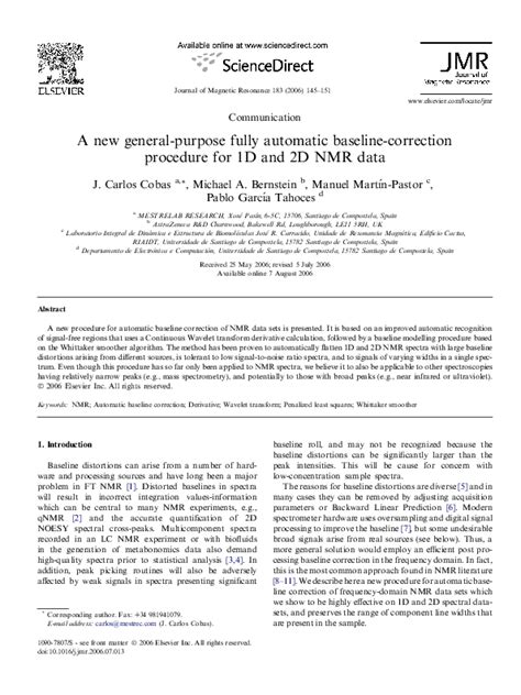 Pdf A New General Purpose Fully Automatic Baseline Correction Procedure For 1d And 2d Nmr Data