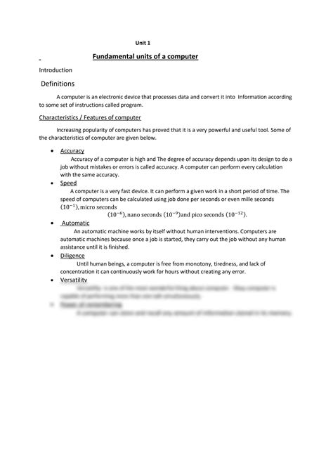 SOLUTION Bca Unit 1 Fundamental Units Of Computer Studypool