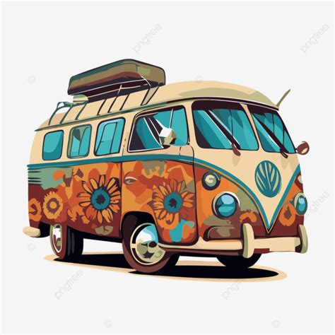 히피 버스 벡터 스티커 클립 아트 지붕 만화에 꽃과 캠핑 텐트와 다채로운 Vw 캠퍼 밴 상표 클립 아트 Png 일러스트 및 벡터 에 대한 무료 다운로드 Pngtree