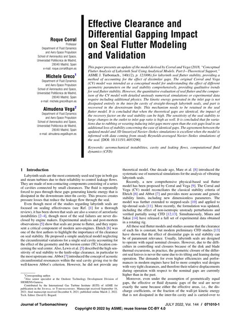 Pdf Effective Clearance And Differential Gapping Impact On Seal