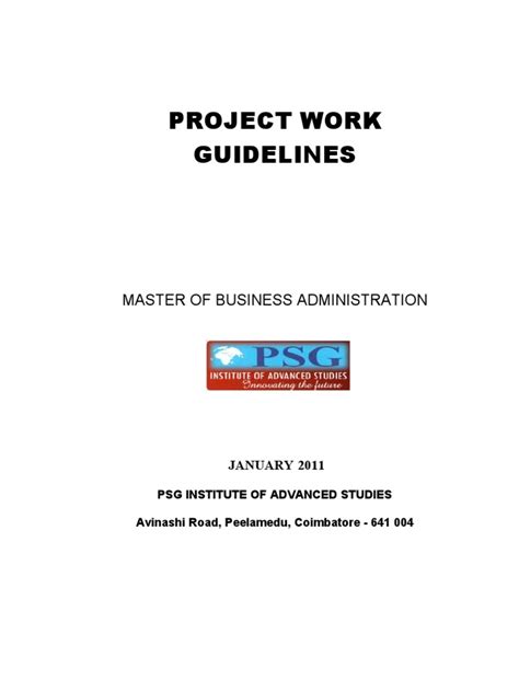 Project Work Guidelines Master Of Business Administration Pdf Business Science