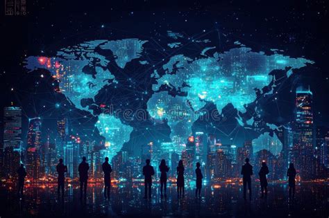Global Network Connections Concept With Digital World Map Overlay Stock Image Image Of