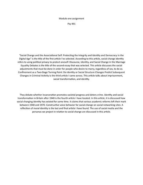 Module One Assignment Psy491 Module One Assignment Psy 491 Social