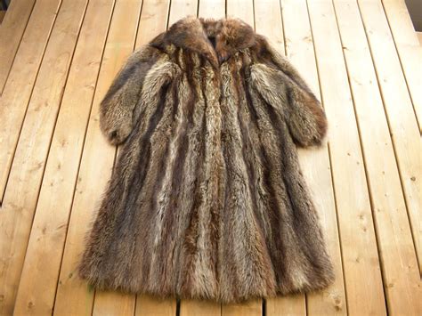 Vintage 1970s Full Length Racoon Fur Coat Authentic Fur Made In Usa
