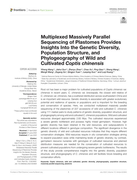 Pdf Multiplexed Massively Parallel Sequencing Of Plastomes Provides
