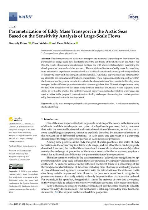 Pdf Parametrization Of Eddy Mass Transport In The Arctic Seas Based