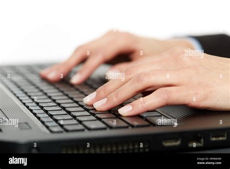 Closeup Of Woman S Hands Over Laptop Keyboard Typing Stock Photo Alamy