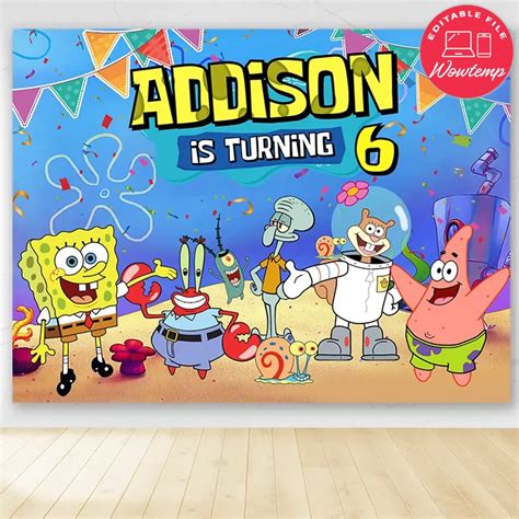 Printable Spongeb Backdrop Digital File Template Instant Download Wowtemp
